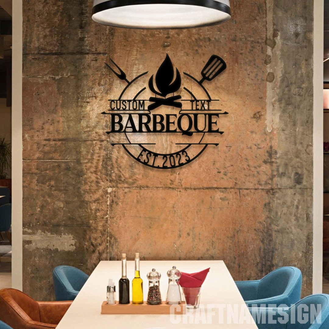 Custom Grill Metal Wall Art LED Light - Personalized Backyard BBQ Name ...