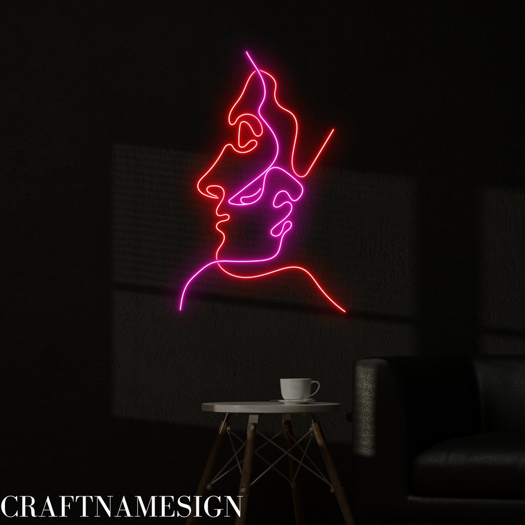 Abstract Man Woman Neon Sign, Abstract Two Faces Led Sign, Custom Neon ...