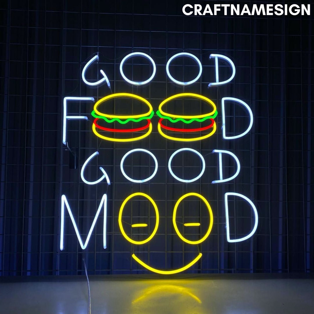 Good Food Good Mood Neon Sign, Burger Led Sign, Custom Neon Sign, Fast ...