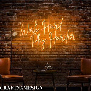 Work Hard Play Harder Led Sign, Inspirational Quote Neon Sign, Custom ...