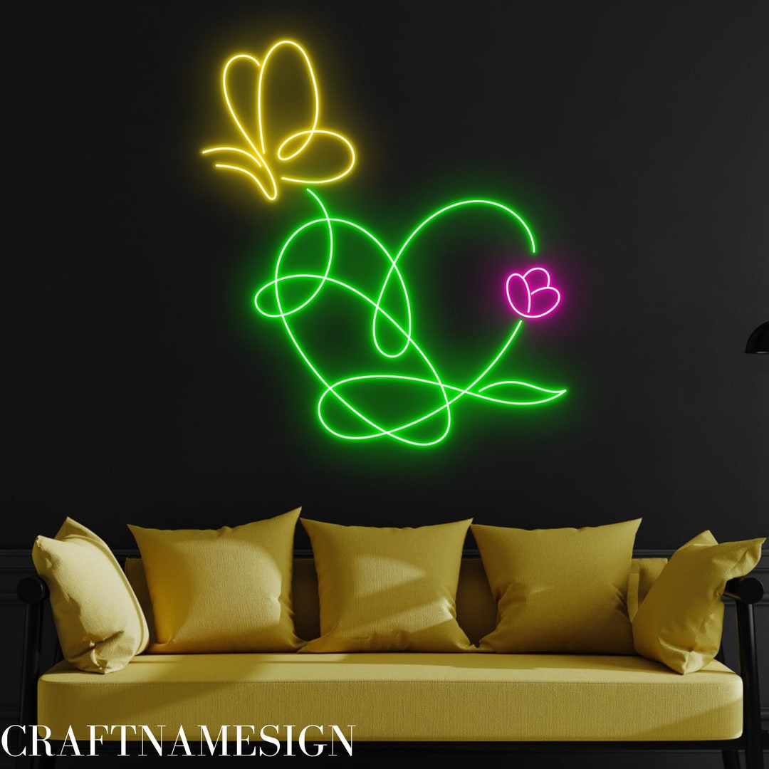 Flower Heart Butterfly Neon Sign, Flower Heart Led Sign, Custom Neon ...