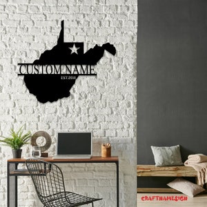 Custom West Virginia Map Metal Wall Art LED Lights Personalized West ...