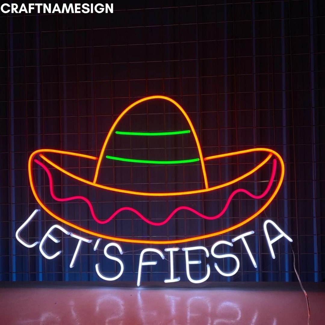 Let's Fiesta Mexican Neon Sign, Custom Fiesta Mexican Hat Led Neon ...