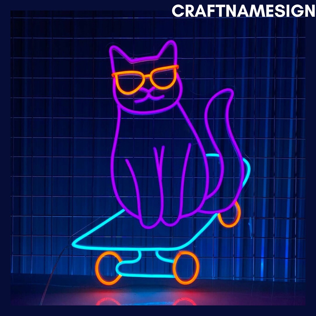 Cool Cat With Skateboard Neon Sign, Cat With Skateboard Led Sign ...
