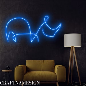 Minimalist Rhinoceros Neon Sign, Rhinoceros Led Sign, Custom Neon Sign ...