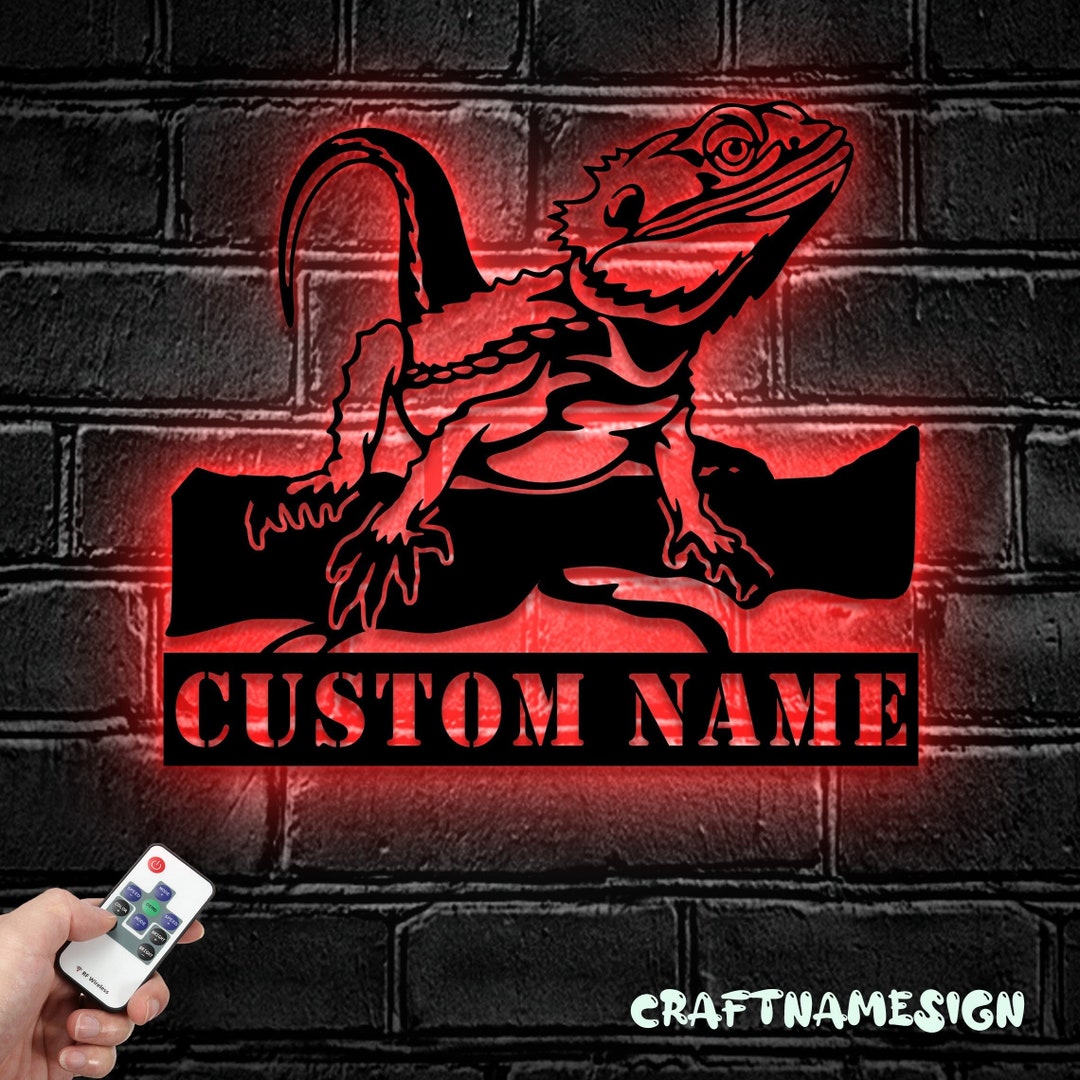 Custom Crested Gecko Metal Wall Art LED Light - Personalized Ledge ...