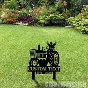 Personalized Farmer Memorial Cross, Tractor Garden Stake Metal Yard Art ...
