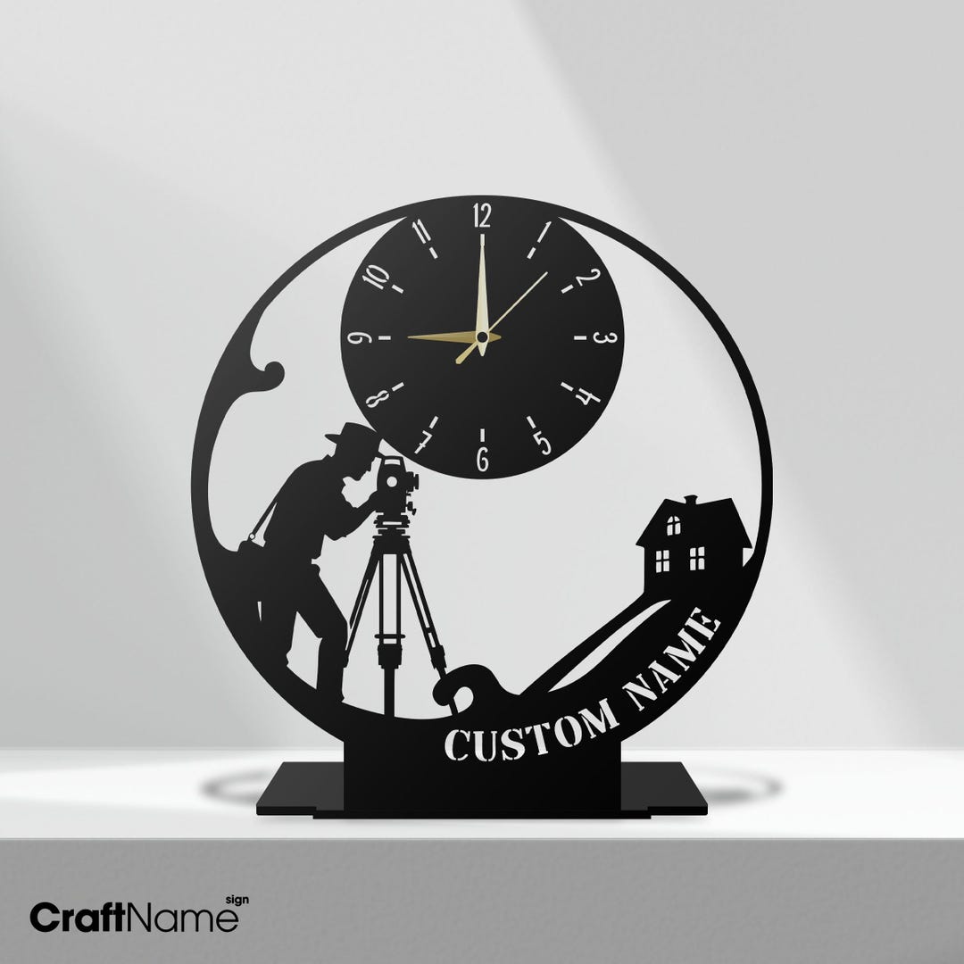 Custom Land Surveyor Metal Tabletop Clock, Personalized Surveyor Metal ...