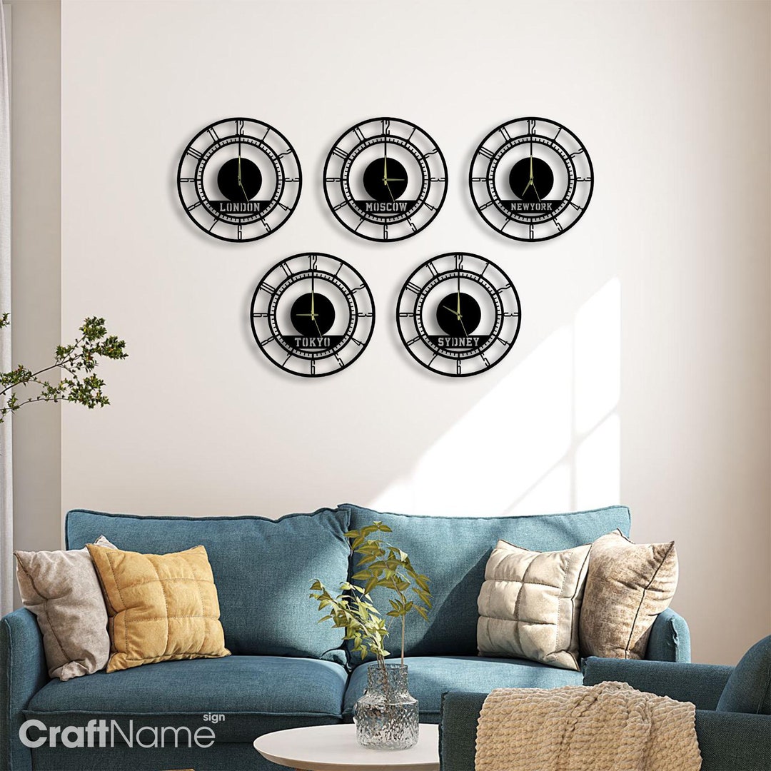 Custom World Time Zone Clock, Modern Hotel Reception Wall Clock ...