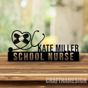 Custom Wooden School Nurse Desk Name Plate, Nurse Stethoscope Metal ...