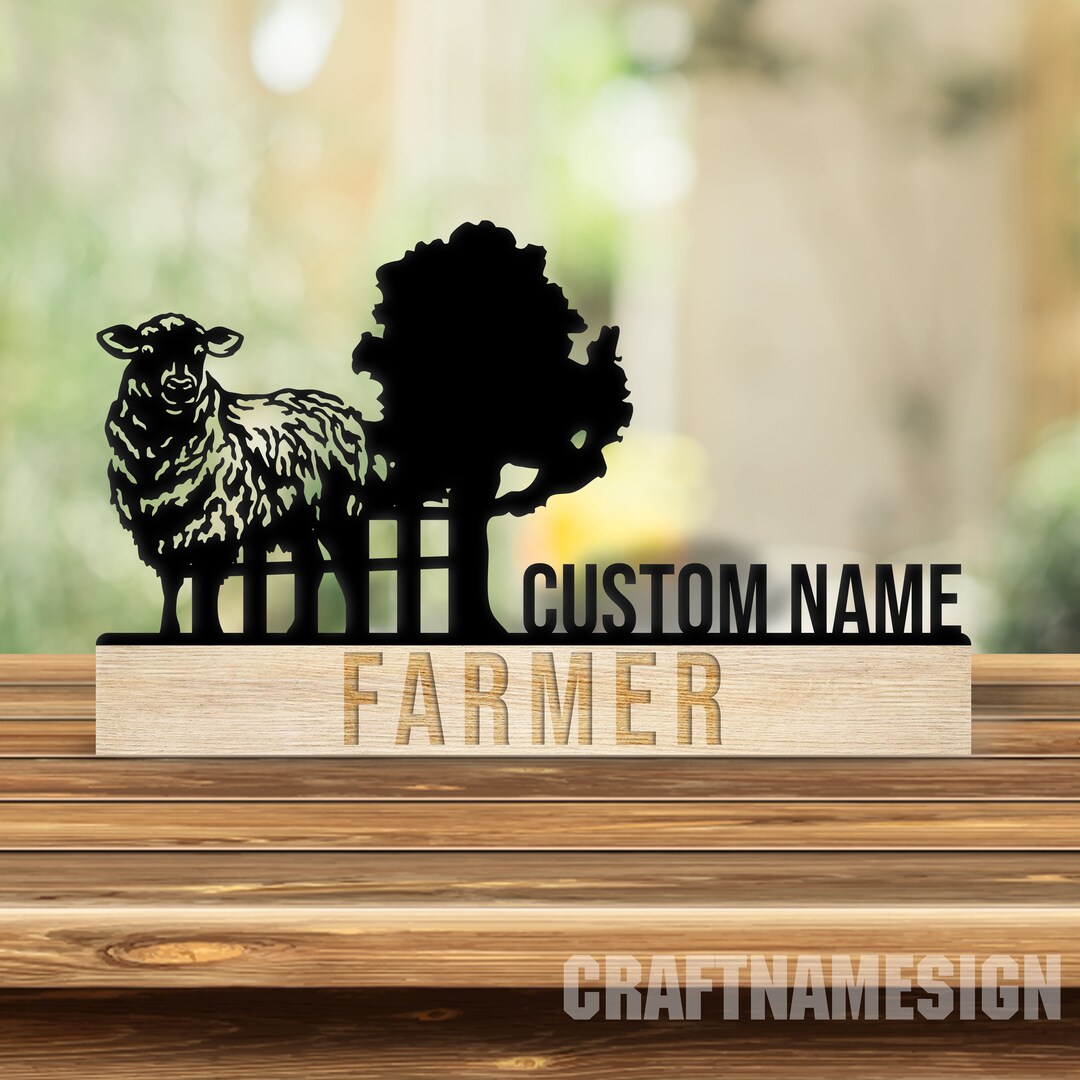 Custom Wooden Sheep Farm Desk Name Plate, Sheep Herdsman Metal ...