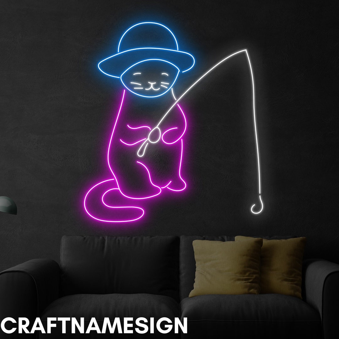 Cat Fishing Neon Sign, Kitten Led Sign, Custom Neon Sign, Pet Shop Wall ...