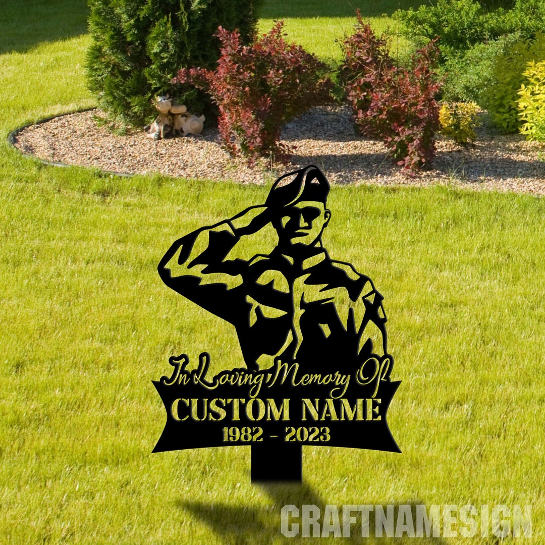 Custom Saluting Soldier Memorial Metal Stake, Soldier Memorial ...