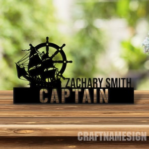 Custom Wooden Pirate Ship Captain Wheel Desk Name Plate, Metal ...