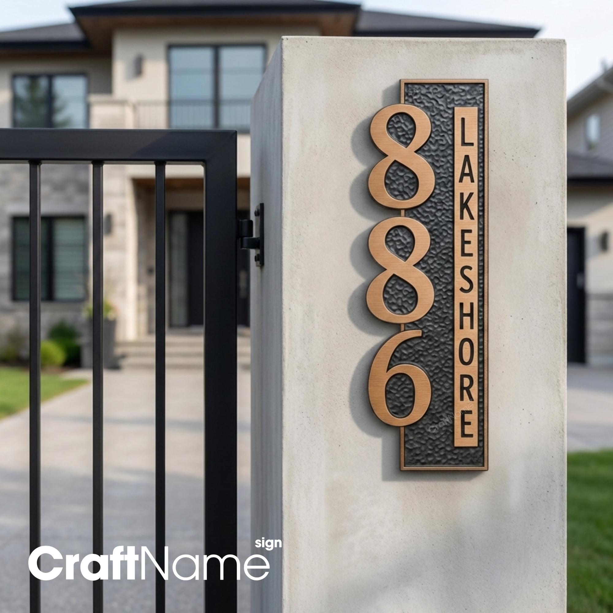 Personalized Vertical House Number, Black Acrylic Address Plaque for ...
