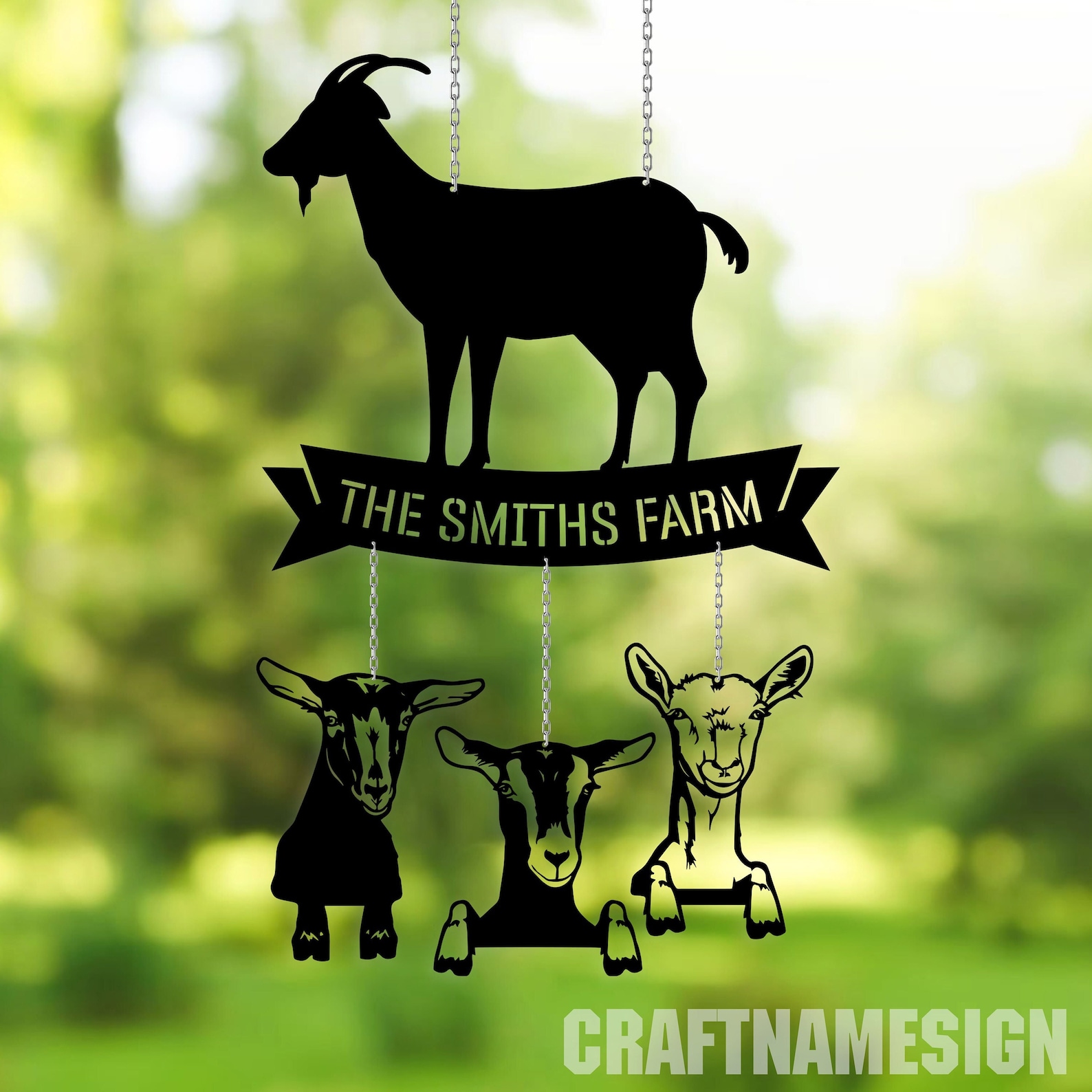 Personalized Goat Farmhouse Metal Wind Chime, Custom 3 Goats Name Sign ...