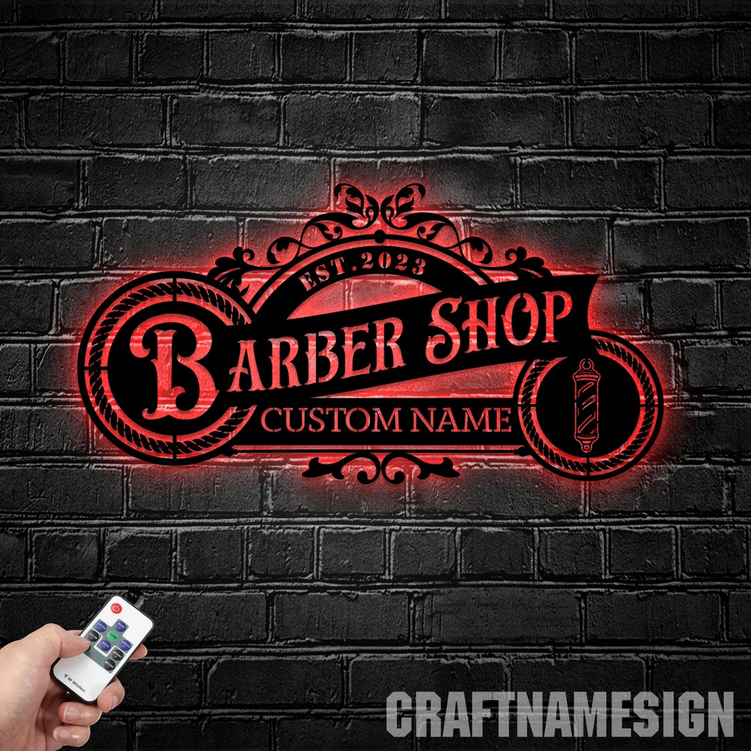 Personalized Barber Shop Metal Wall Art With LED Light, Custom Barber ...