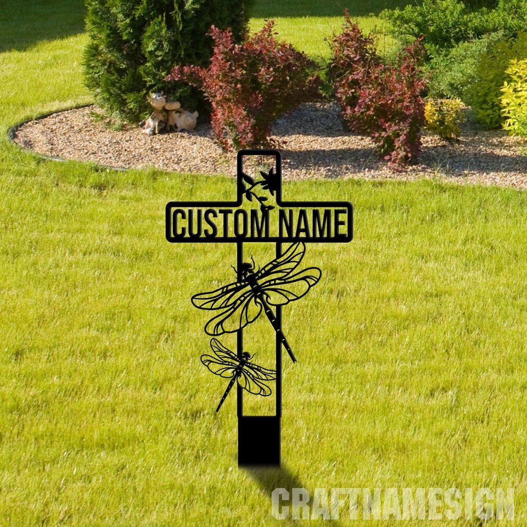 Custom Name Dragonfly Memorial Metal With Stake, Outdoor Grave Marker ...