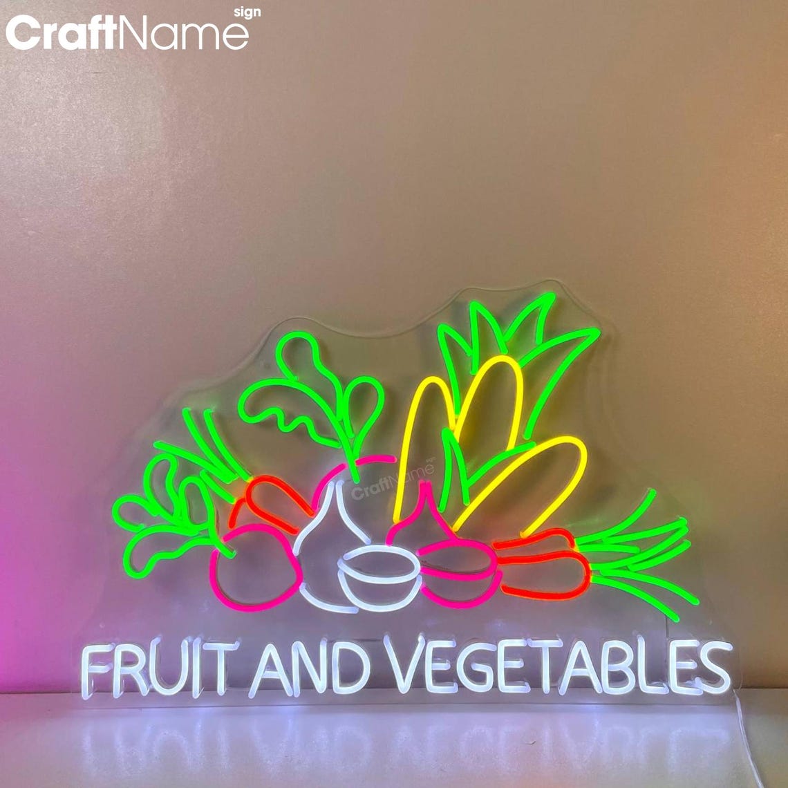 Fruit and Vegetables Neon Sign, Healthy Food LED Wall Light for Grocery ...