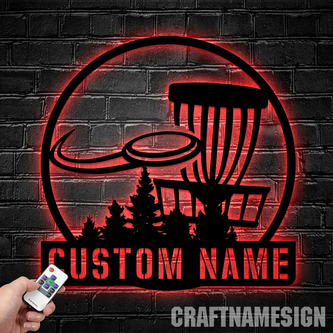 Custom Disc Golf Metal Wall Art With LED Light, Personalized Disc Golf ...