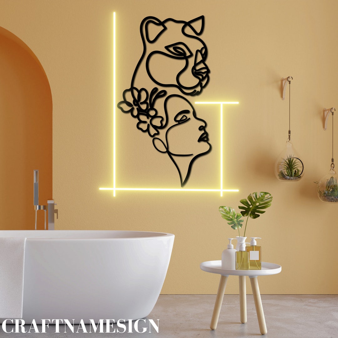 Panther Girl Single Line Drawing Neon Acrylic Print Sign, Minimalist ...