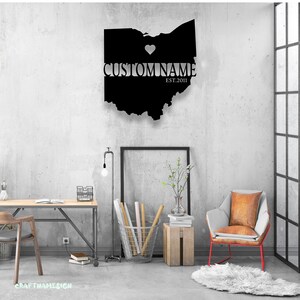Custom Ohio Map Metal Wall Art LED Light - Personalized Ohio State Name ...