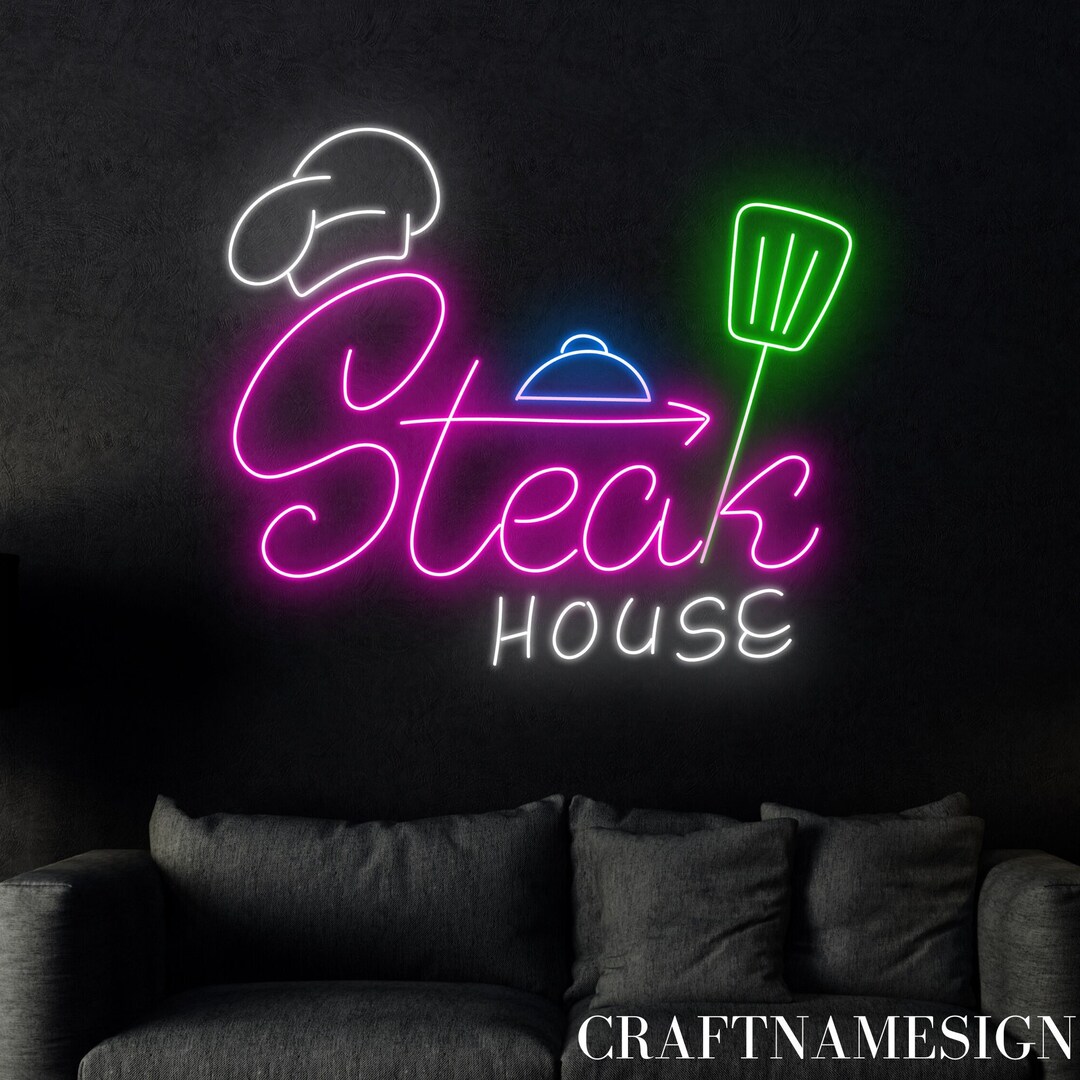 Steak House Neon Sign, BBQ Steak House Led Sign, Custom Neon Sign, BBQ ...