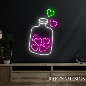 Heart Vase Neon Sign, Heart Vase Led Sign, Custom Neon Sign, Valentine ...