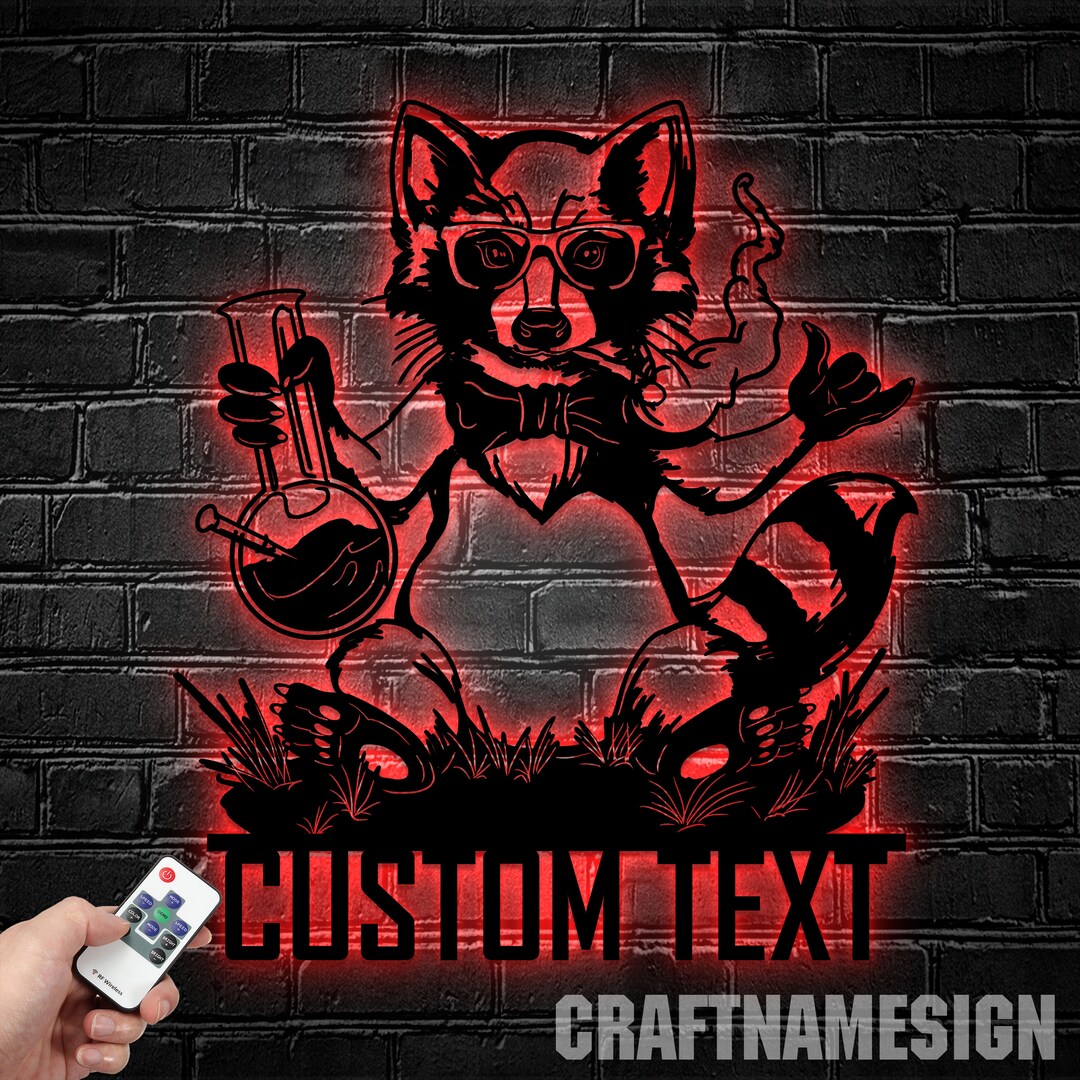 Personalized Raccoon Smoking Weed Metal Wall Art LED Light, Custom ...