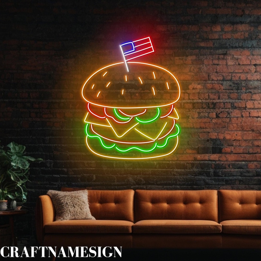 Burger US Flag Neon Light, Burger Led Light, Fast Food Restaurant Wall ...