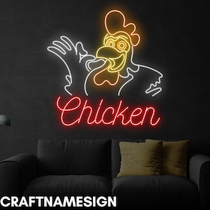 Cute Chicken Neon Sign, Fried Chicken Led Sign, Custom Neon Sign, Fried ...