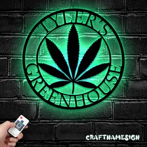 Custom Weed Metal Wall Art LED Light - Personalized Marijuana Name Sign ...