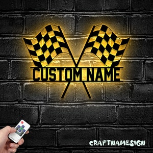 Custom Start Finish Racing Flag Metal Sign - LED Light - Personalized ...