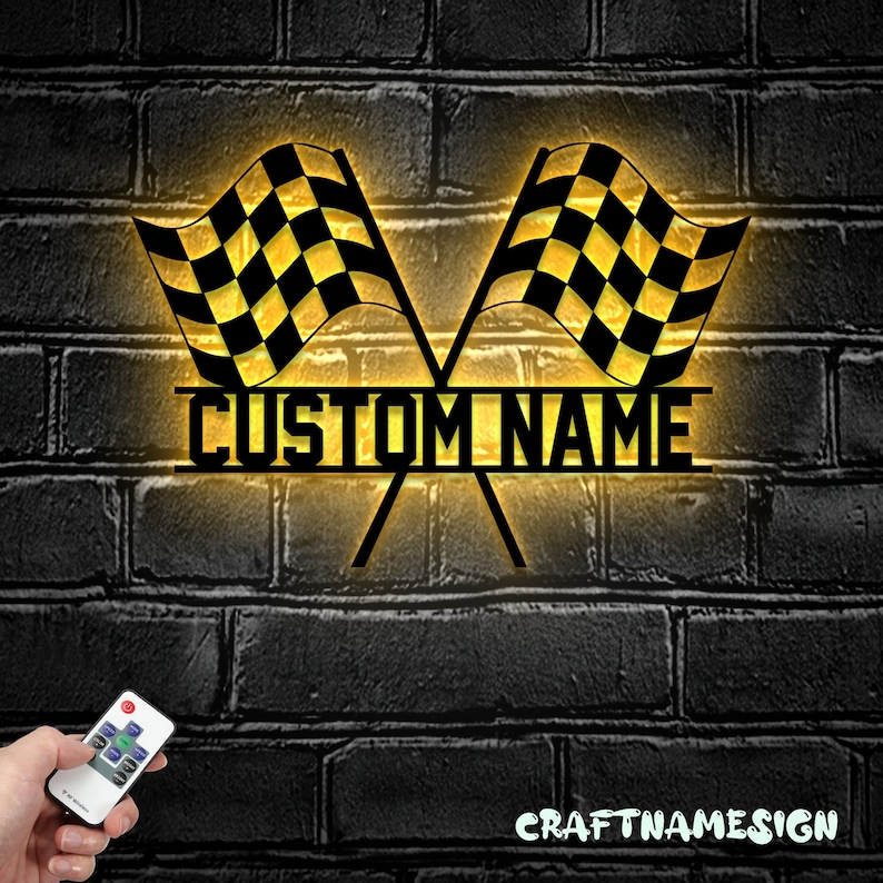 Custom Start Finish Racing Flag Metal Wall Art With LED Light ...