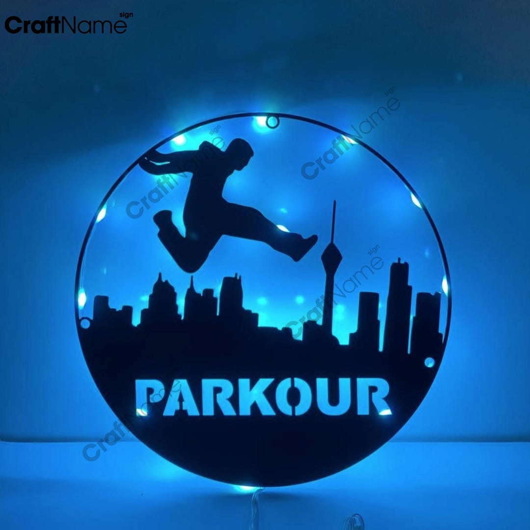 Personalized Parkour Metal Wall Art, Jump Parkour Led Light Sign ...