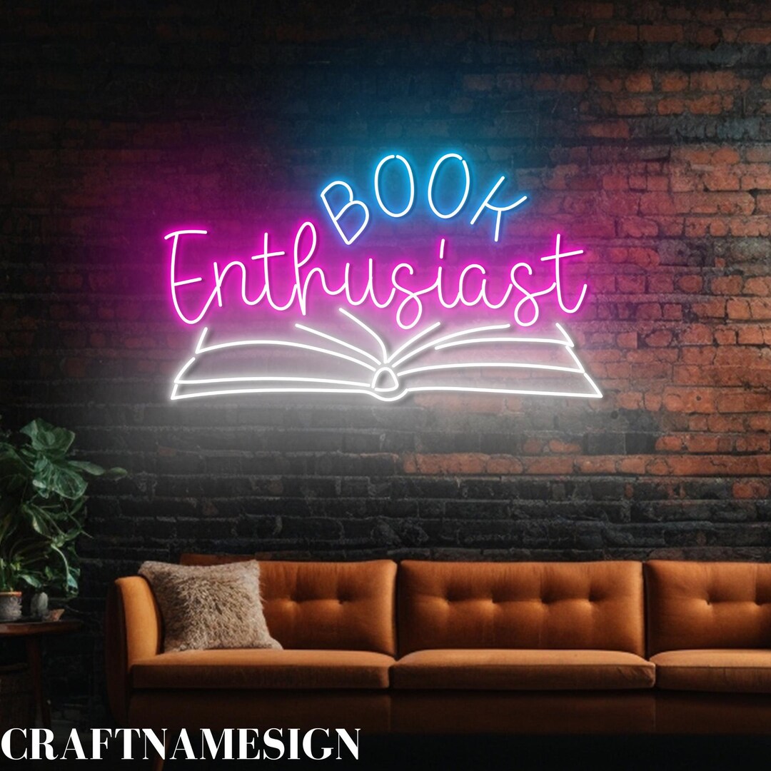 Book Enthusiast Neon Sign, Reading Book Led Sign, Custom Neon Sign ...