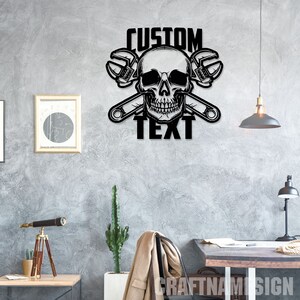 Personalized Mechanic Skull Metal Sign, Custom Garage Decor - Etsy