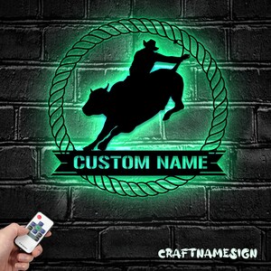 Custom Bull Rider Metal Wall Art LED Light | Personalized Rodeo Name ...