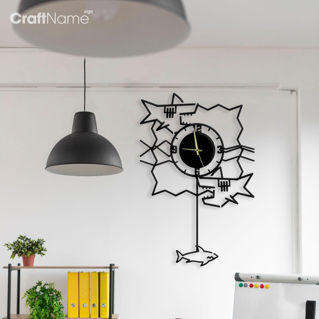 Shark Unique Pendulum Acrylic Wall Clock Home Decor Gift, Modern ...