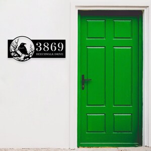 Personalized Black Crow Raven on A Tree Branch Metal Address Sign ...