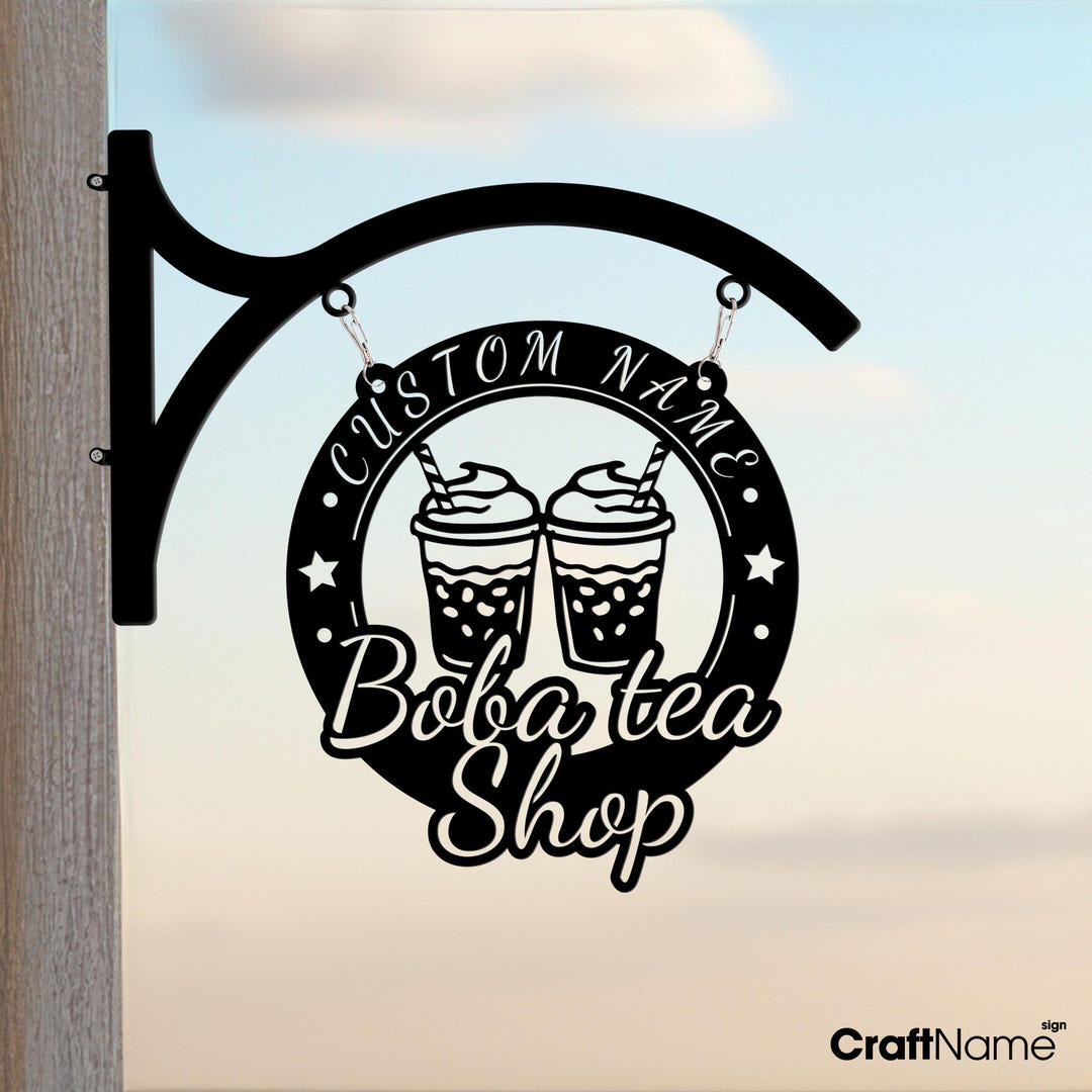 Custom Metal Steel Hanging Boba Tea Shop Sign, Boba Shop Open Metal ...