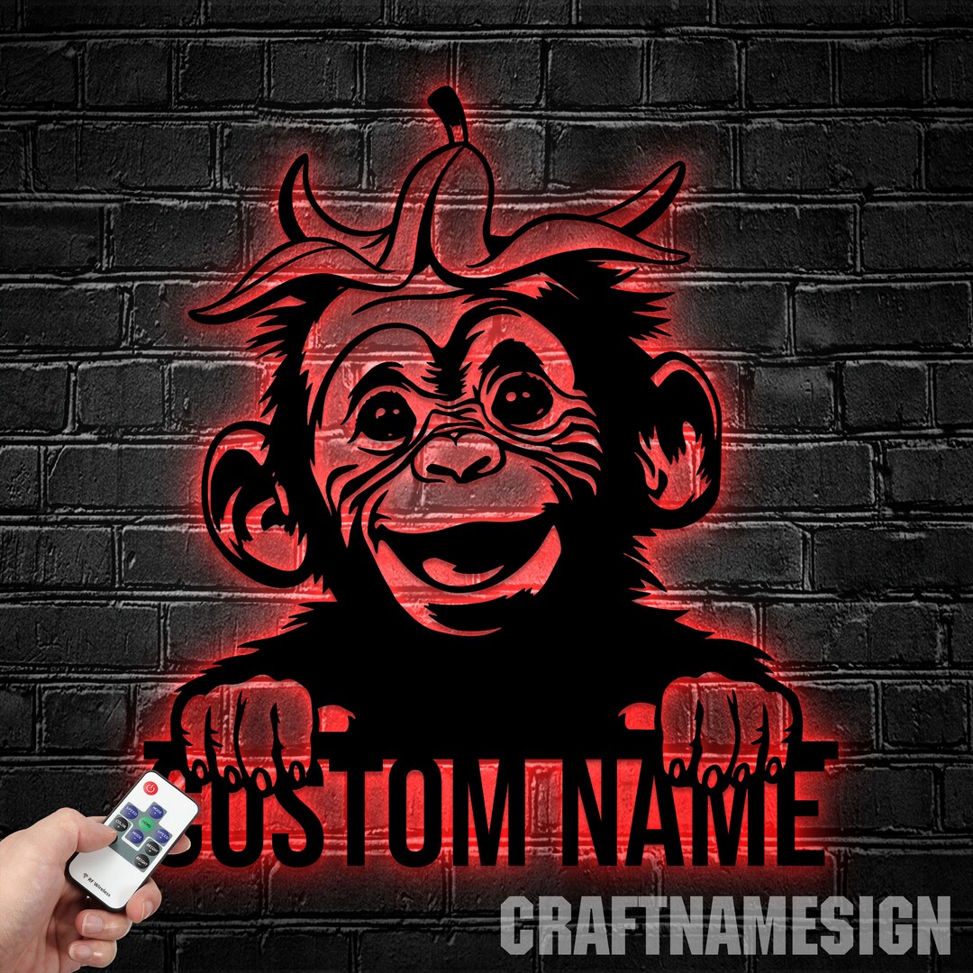Custom Peeking Monkey Banana Peel Metal Sign, Monkey Metal LED Decor ...