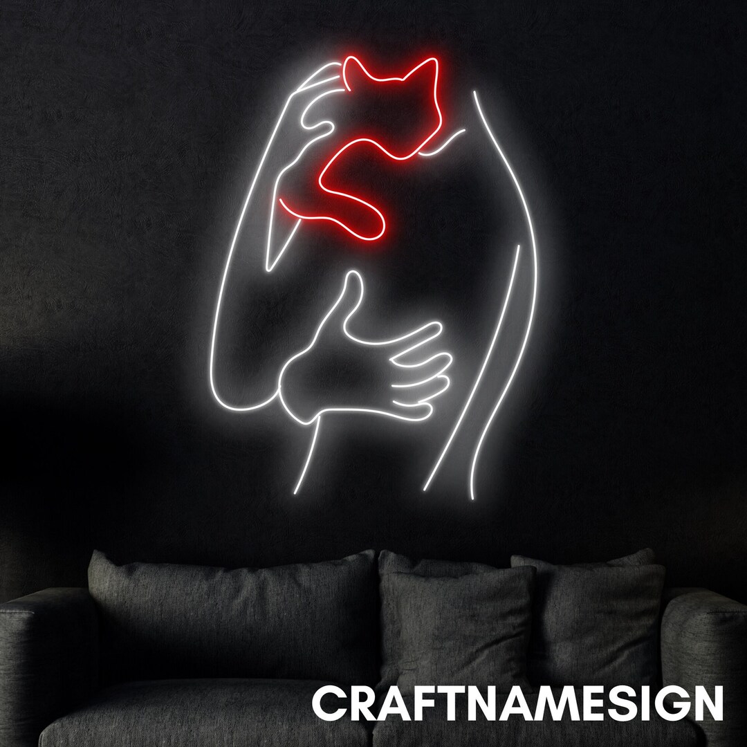 Hugging Cat Neon Sign, Cat Hugging Led Sign, Custom Neon Sign, Pet Shop ...