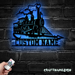 Custom Steam Engine Train Locomotive Metal Wall Art With LED Light ...