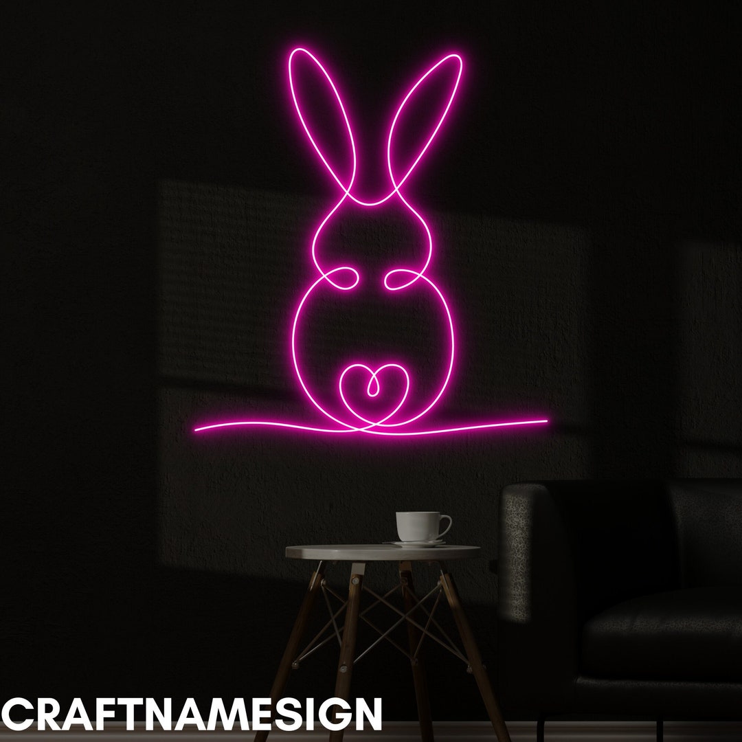 Minimalist Bunny Line Art Neon Sign, Rabbit Bunny Line Led Sign, Custom ...