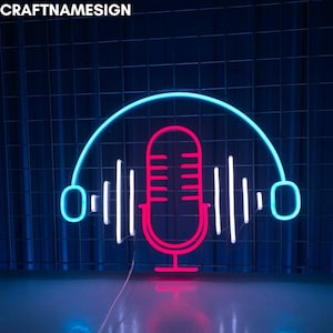 Microphone Neon Sign, Microphone Led Sign, Custom Neon Sign, Podcast ...