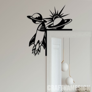 Astronaut Rocket Door Corner Metal Wall Art, Rocket Planet Door Topper ...