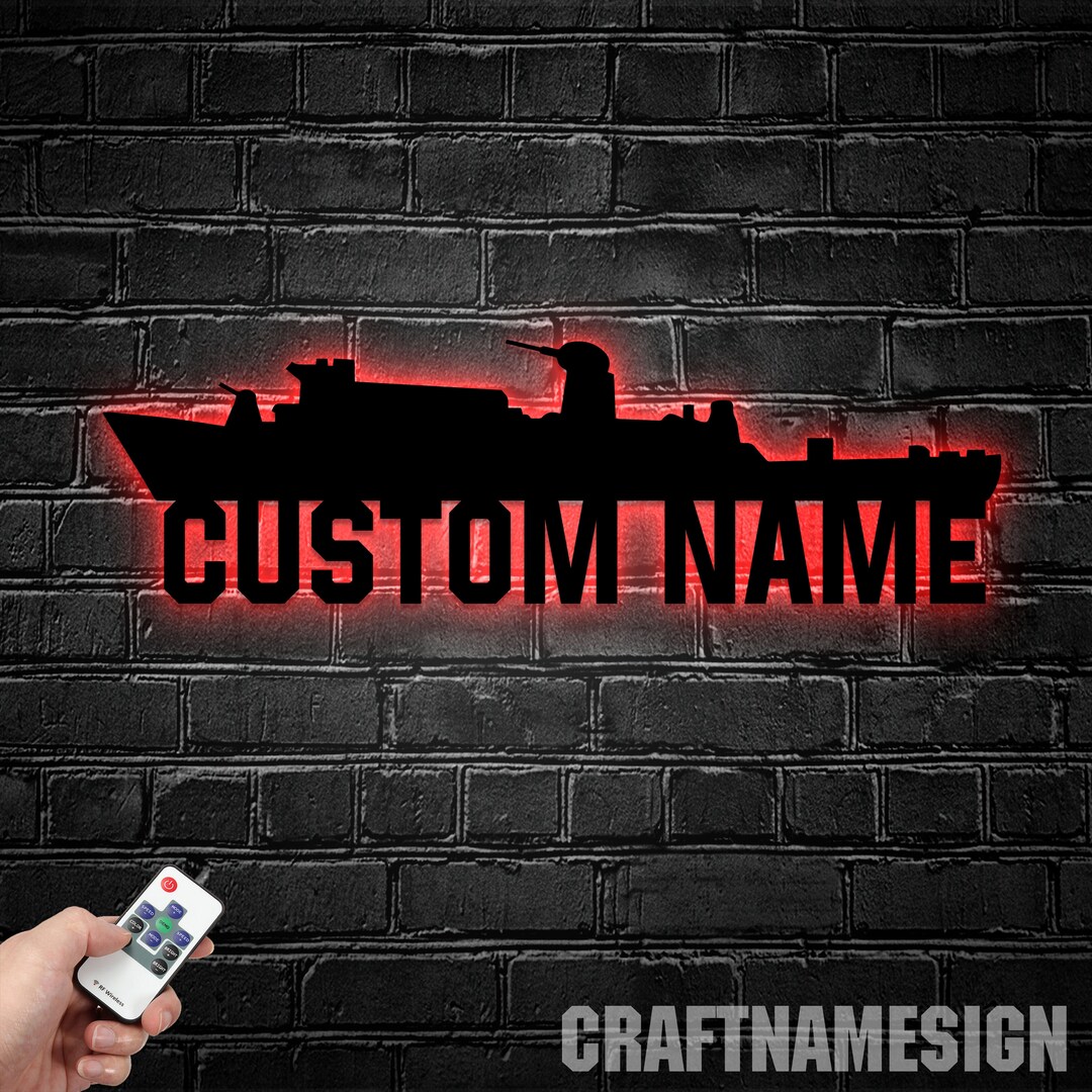 Custom US Navy Ships Metal Wall Art Light - Personalized Name Sign Home ...