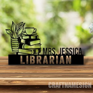 Custom Wooden Librarian Desk Name Plate, Library Metal Nameplate for ...