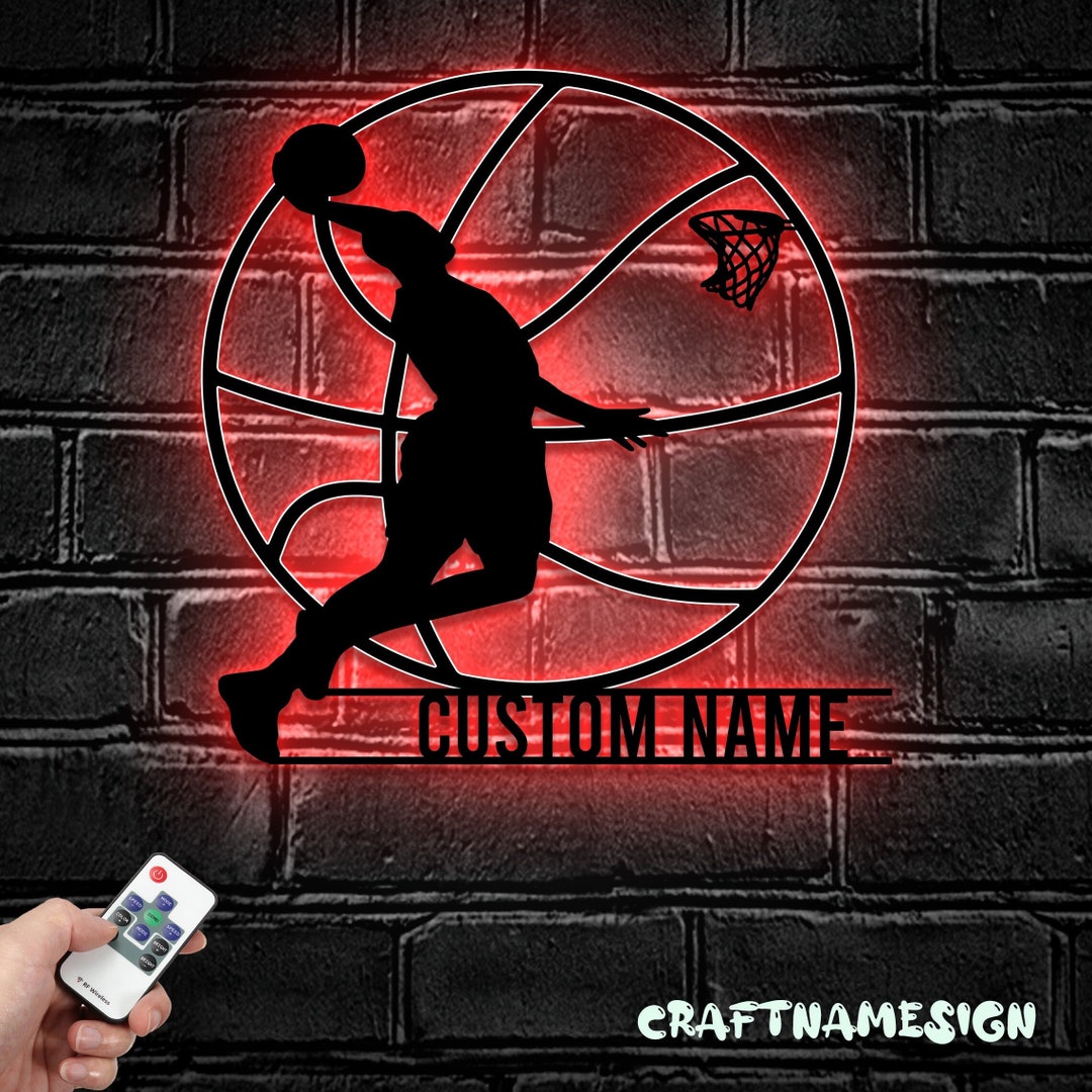 Custom Man Basketball Metal Wall Art LED Light - Personalized Player ...